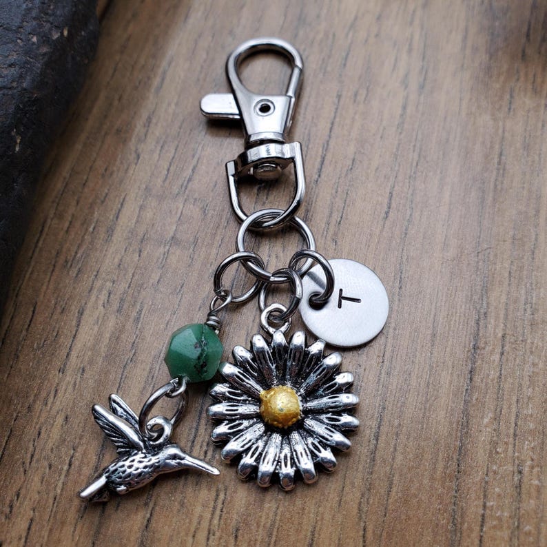 Hummingbird Keychain, Daisy Flower Keychain, Personalized Bag Charm ...
