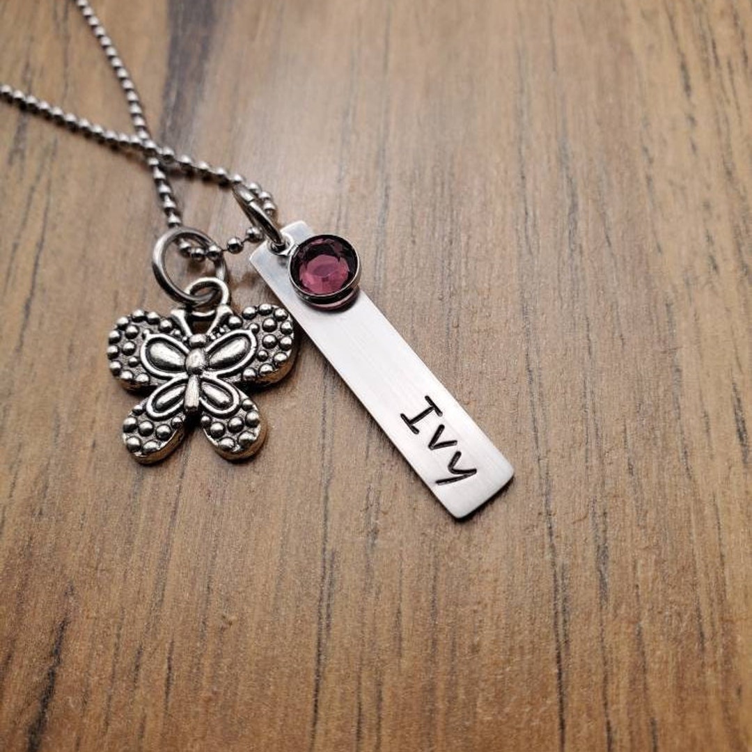 Hand Stamped Personalized Girls Butterfly Necklace - Little Girls ...