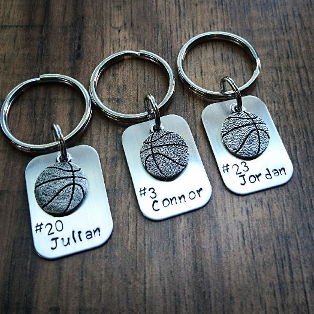 Hand Stamped Personalized Basketball Keychain Basketball Team Gift Boys ...