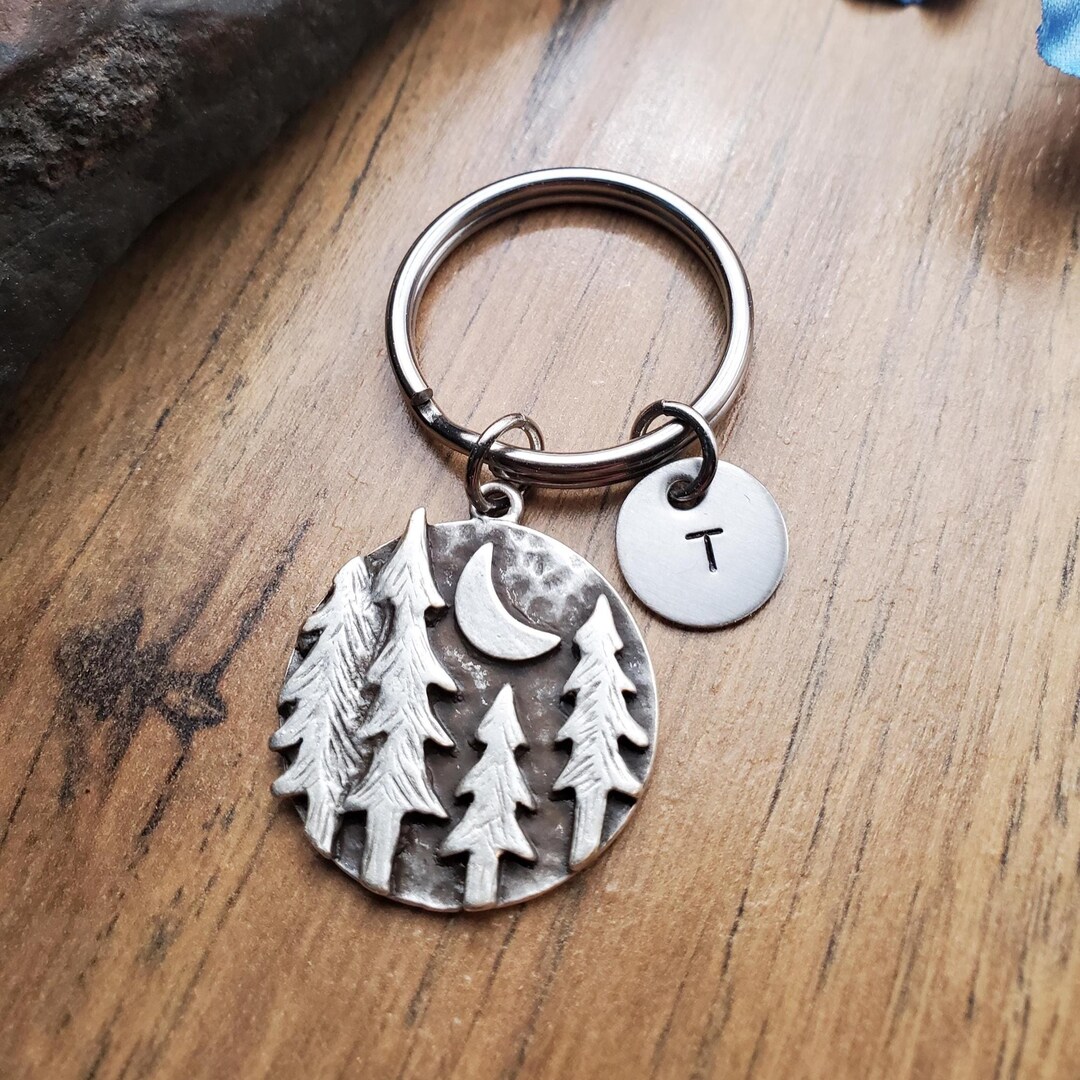 Mountain Trees Keychain, Personalized Forest Outdoors Gift, Bag Charm ...