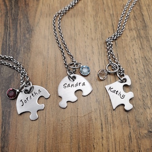 Hand Stamped 3 Puzzle Piece Necklace Set - 3 Friend Necklace - 3 ...