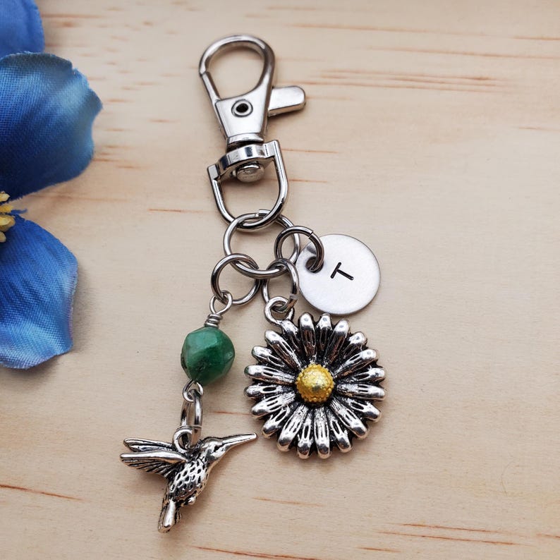 Hummingbird Keychain, Daisy Flower Keychain, Personalized Bag Charm ...