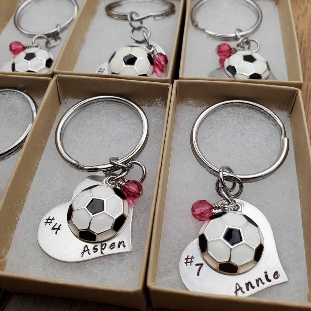 Hand Stamped Personalized Soccer Keychain - Girls Soccer Heart Keychain ...
