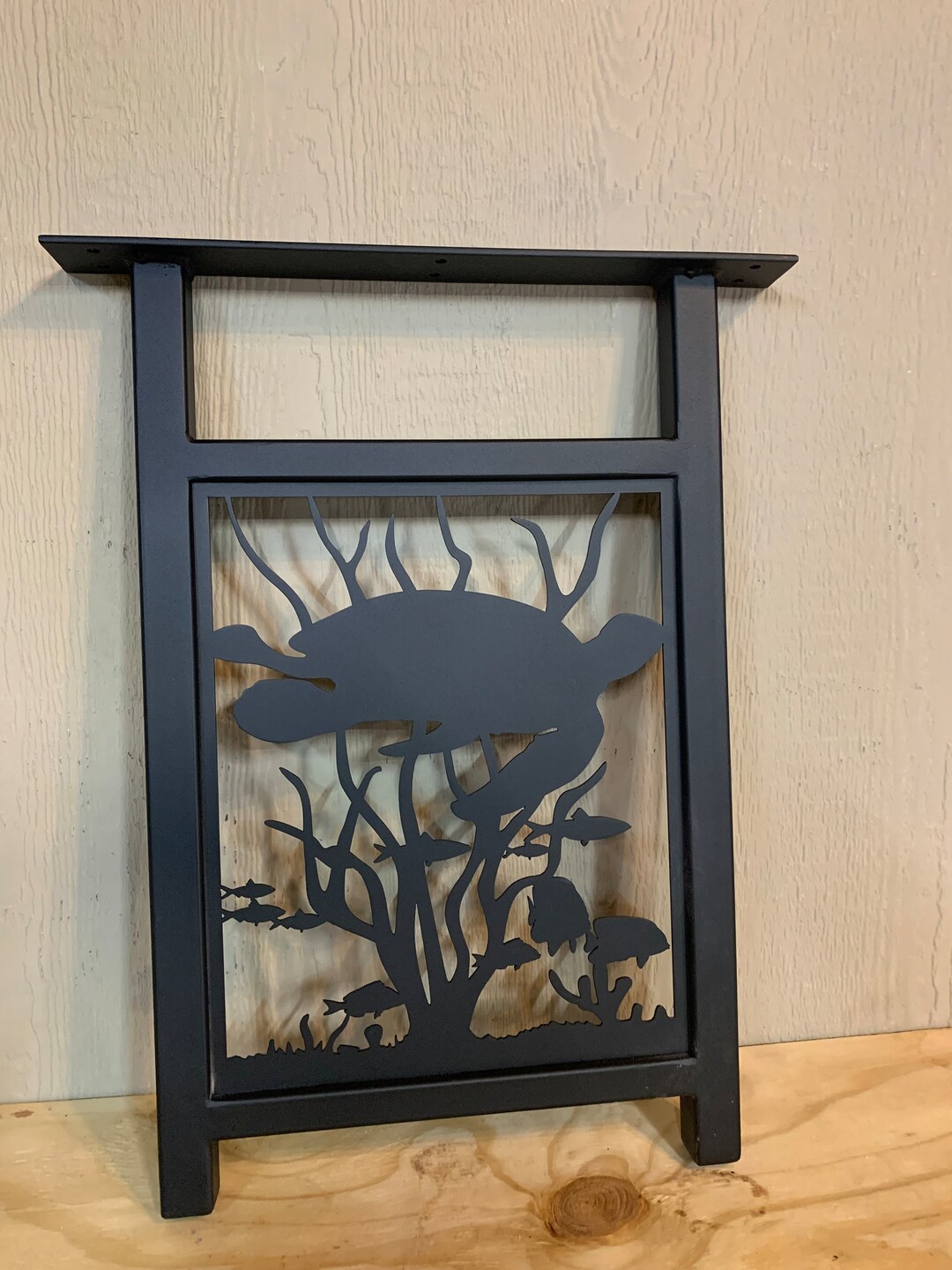 Awesome Laser Cut Steel End Table Legs Wit GREEN TURTLE SCENE Medium ...