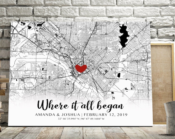 Valentine's Day Gift Map, Where It All Began, Custom Map Gift Valentine ...