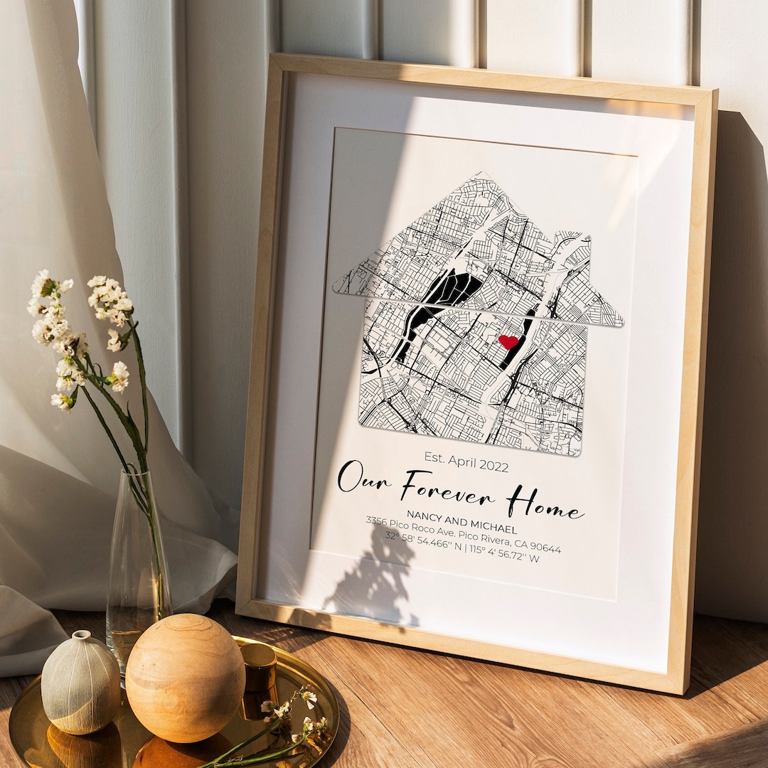 Custom Home Map, First Time Home Buyer, Personalized Housewarming Gift ...