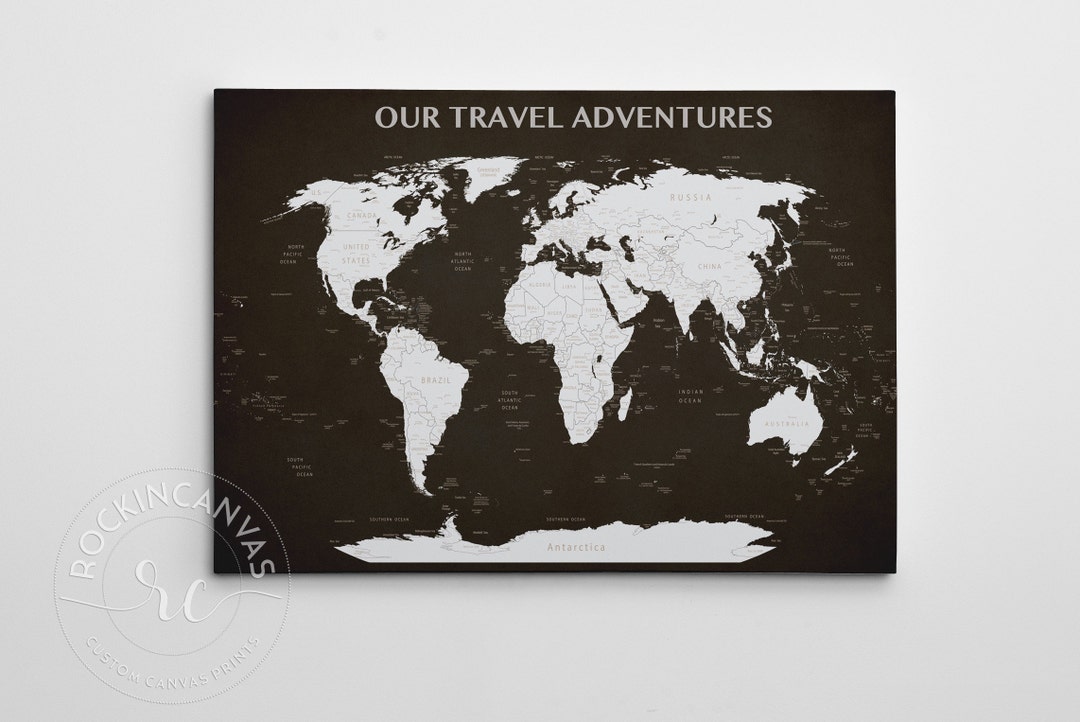 Push Pin Travel Map World Map Canvas Our Travel Adventures - Etsy