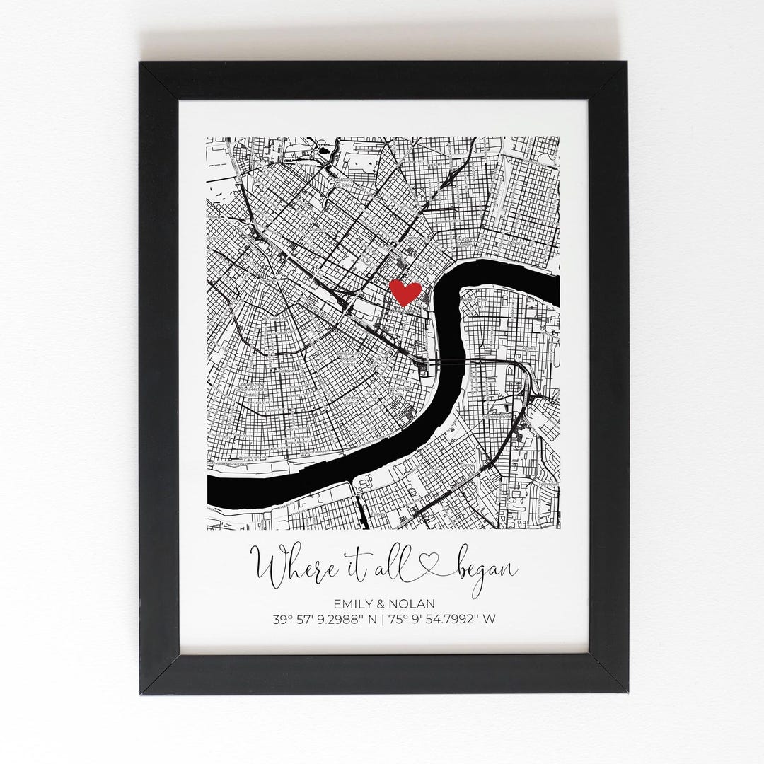 Custom Map Location Print, First Anniversary Gift, Framed Paper - Etsy