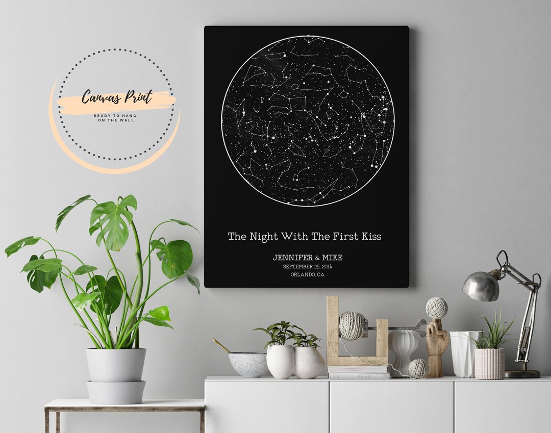 Custom Sky Map, Sky Map Art, Star Map Canvas, Personalized ...
