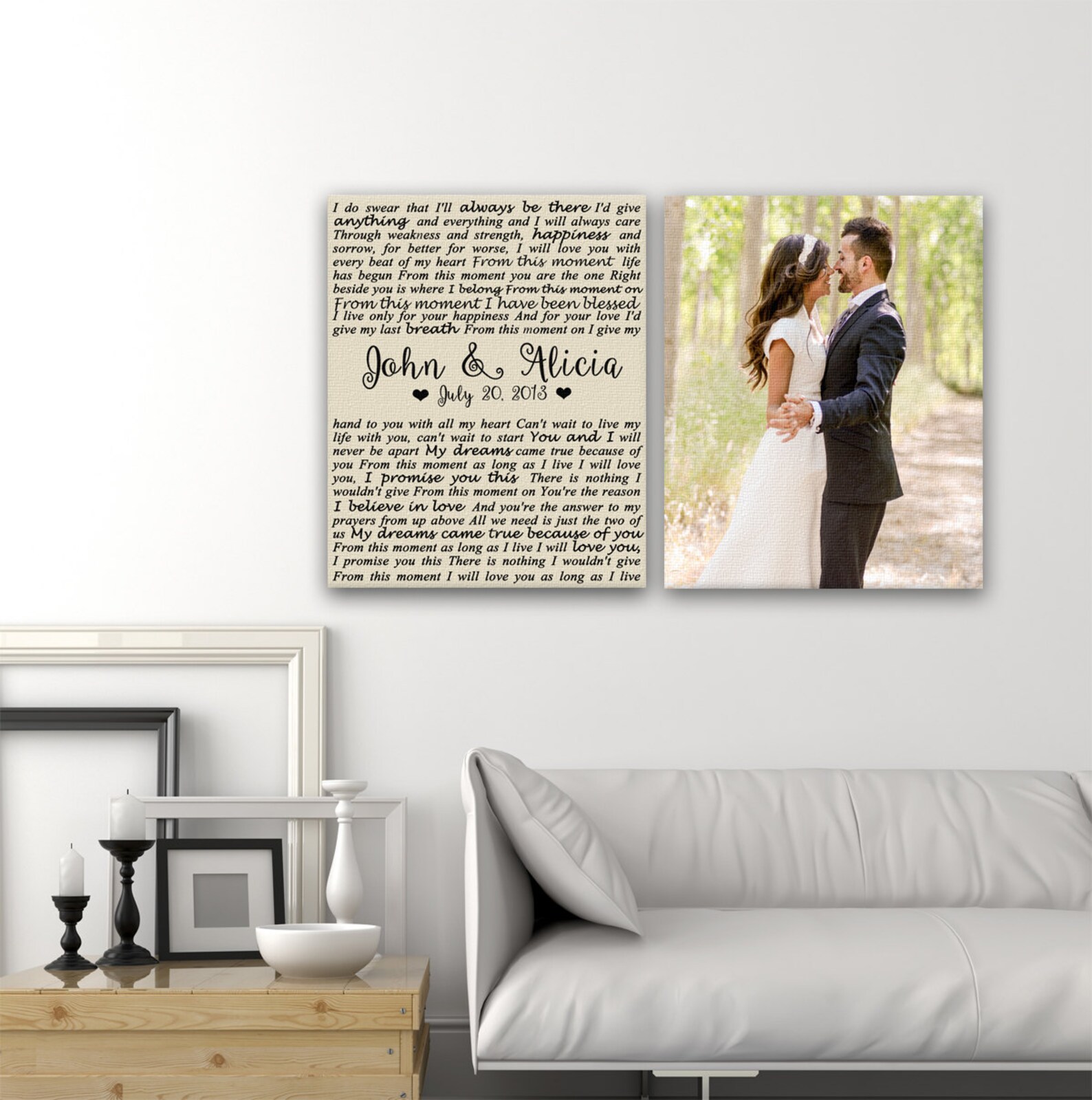 Wedding Vows Canvas Print Art Set of 2 same size wedding | Etsy