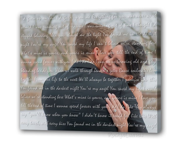 Wording over Photo First Dance Lyrics/ Wedding Canvas Photo | Etsy