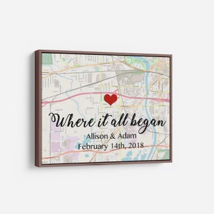 Valentine's Day Gift, Custom Map Location Print, Framed Canvas Print ...