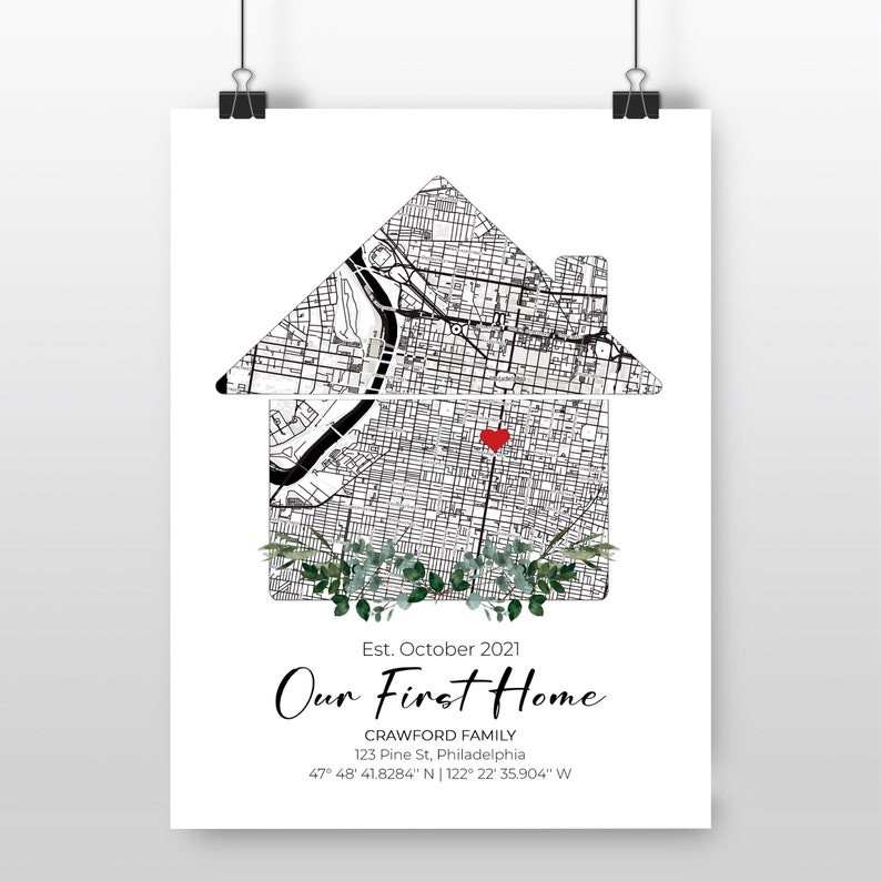 Custom Home Map First Time Home Buyer Personalized - Etsy