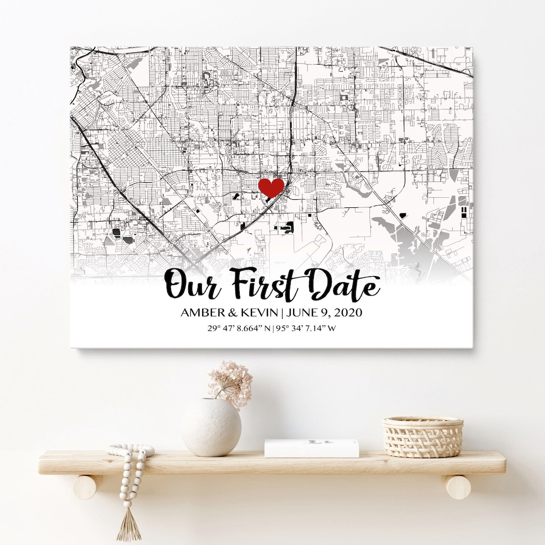 Our First Date Print Poster or Canvas, Custom Location Map, Anniversary ...