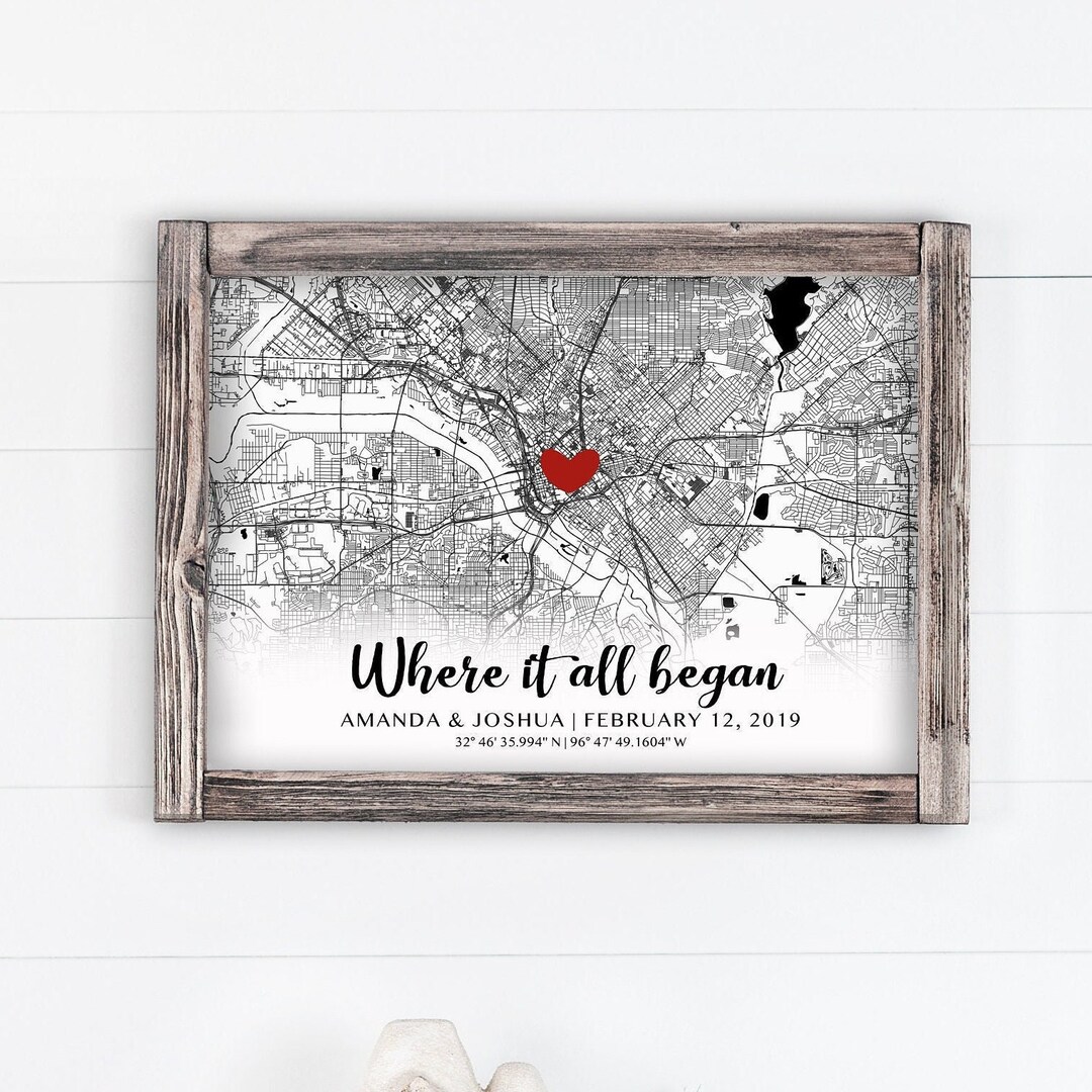 Personalized Christmas Gift Map Framed, Custom Coordinates Map ...