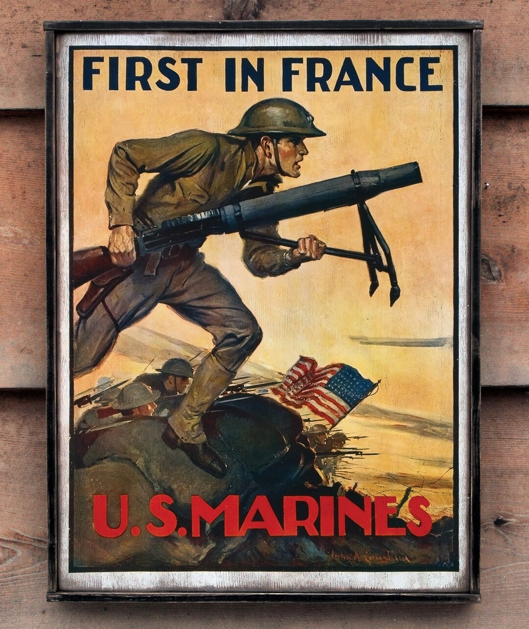 NEW Vintage Wooden Sign ' First in Franceu.s. Military ' WW1 Propaganda ...