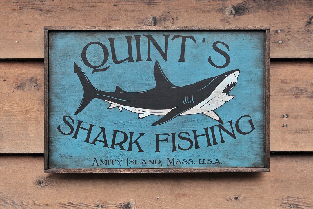 Rustic Wood Sign Quint's Shark Fishing New Version - Etsy