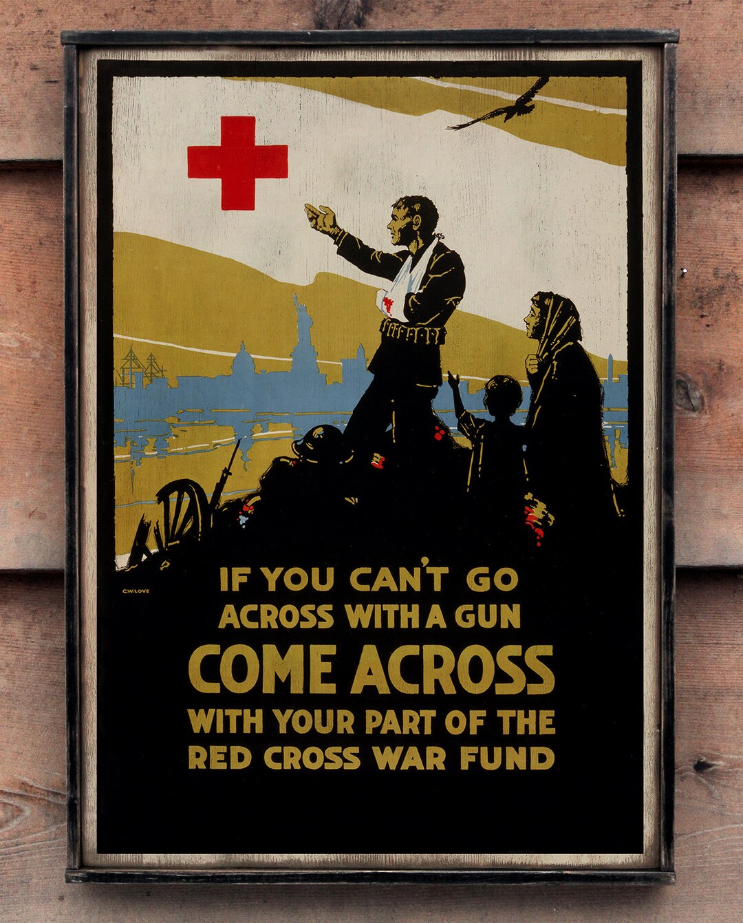 NEW Vintage Wooden Sign ' If You Can't Go Across With a Gun ' WW1 ...