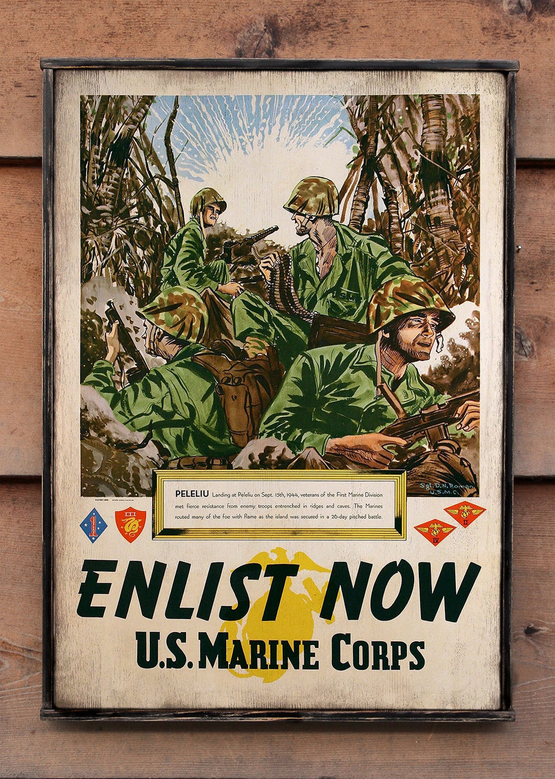 NEW!** Distressed Wooden Sign ' Enlist Now - U.S. Military - Pelelieu ...