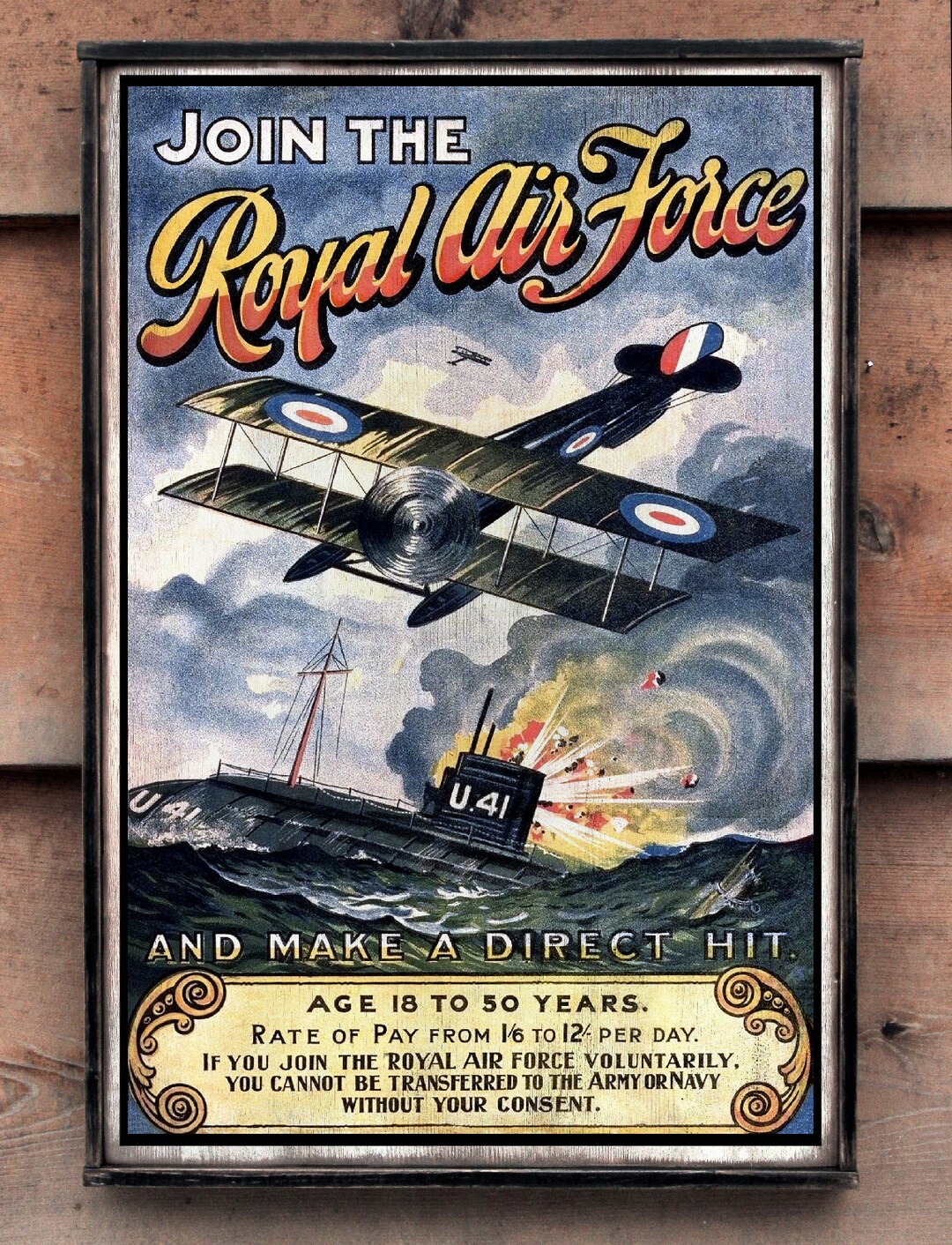 Distressed Wooden Sign ' Join the Royal Air Force '. WW1 Reproduction ...