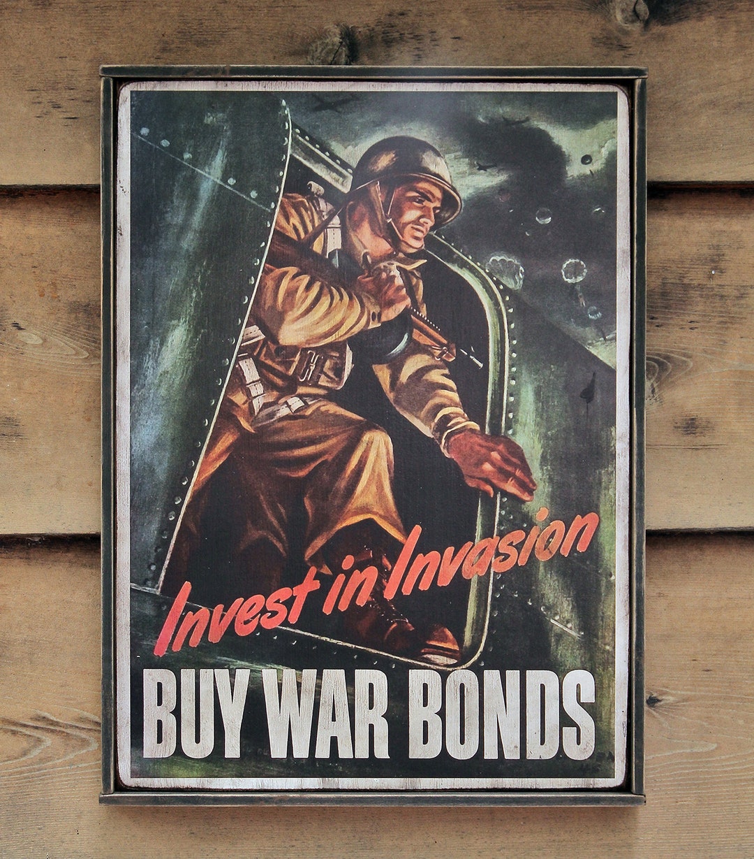 Distressed Wooden Sign 'invest in Invasion' WW2 Airborne Paratrooper ...
