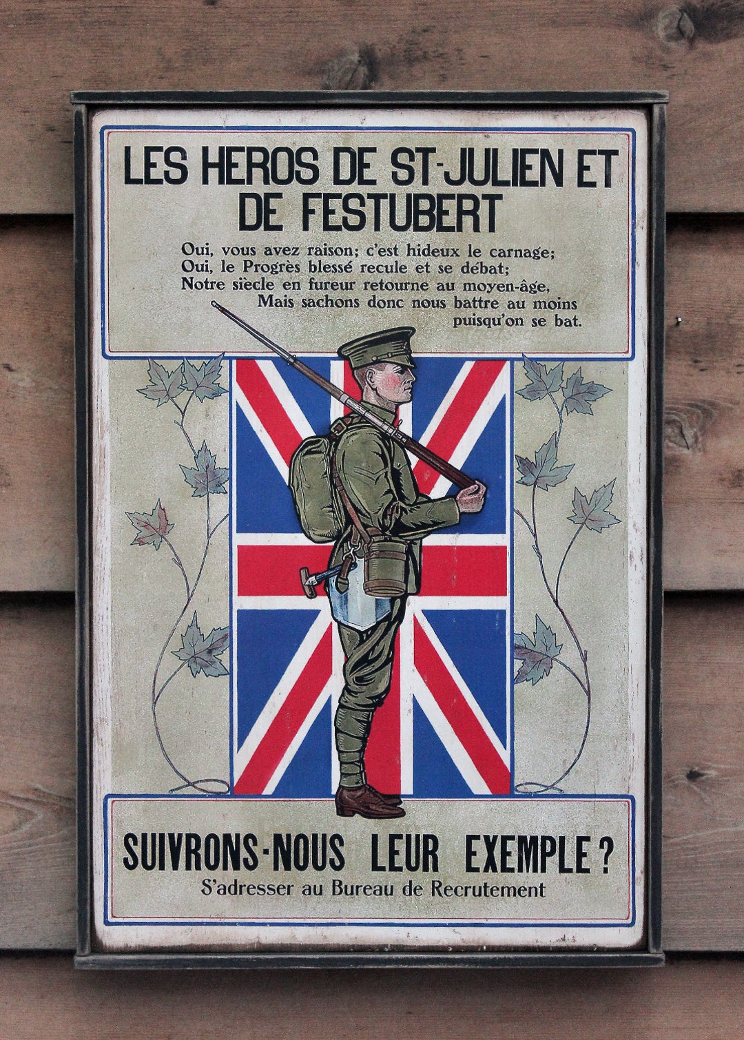 Distressed Wooden Sign 'les Heros De St Julien'. French Canadian WW1 ...