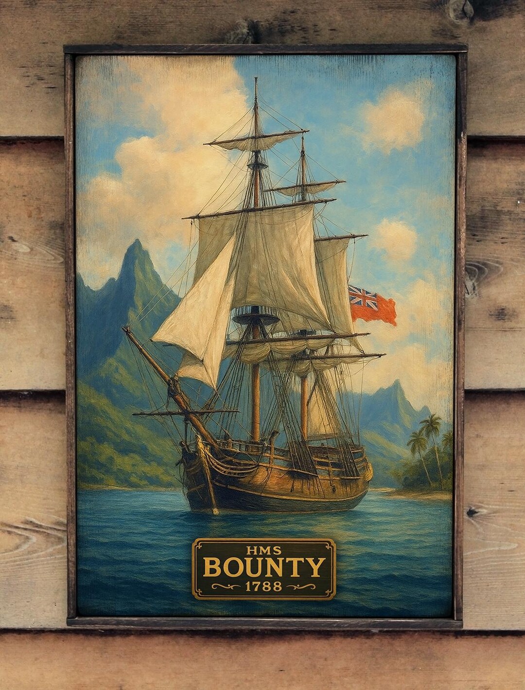 Handmade Wooden Sign ' HMS Bounty '. Infamous Mutiny on the Bounty Ship ...