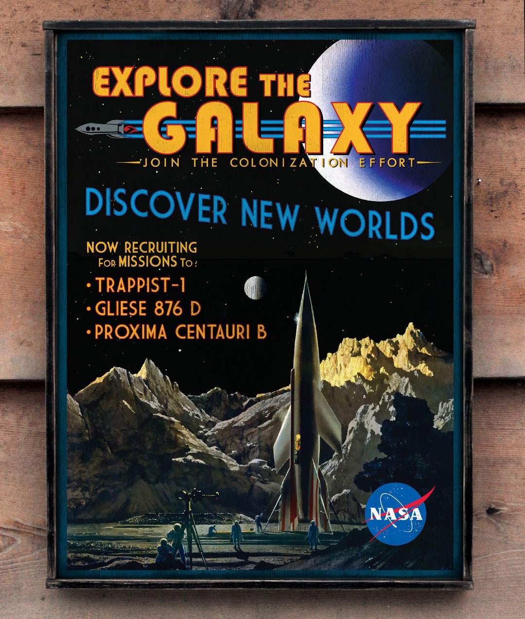 Vintage Style Wooden Sign Explore the Galaxy Nasa Space Exploration - Etsy