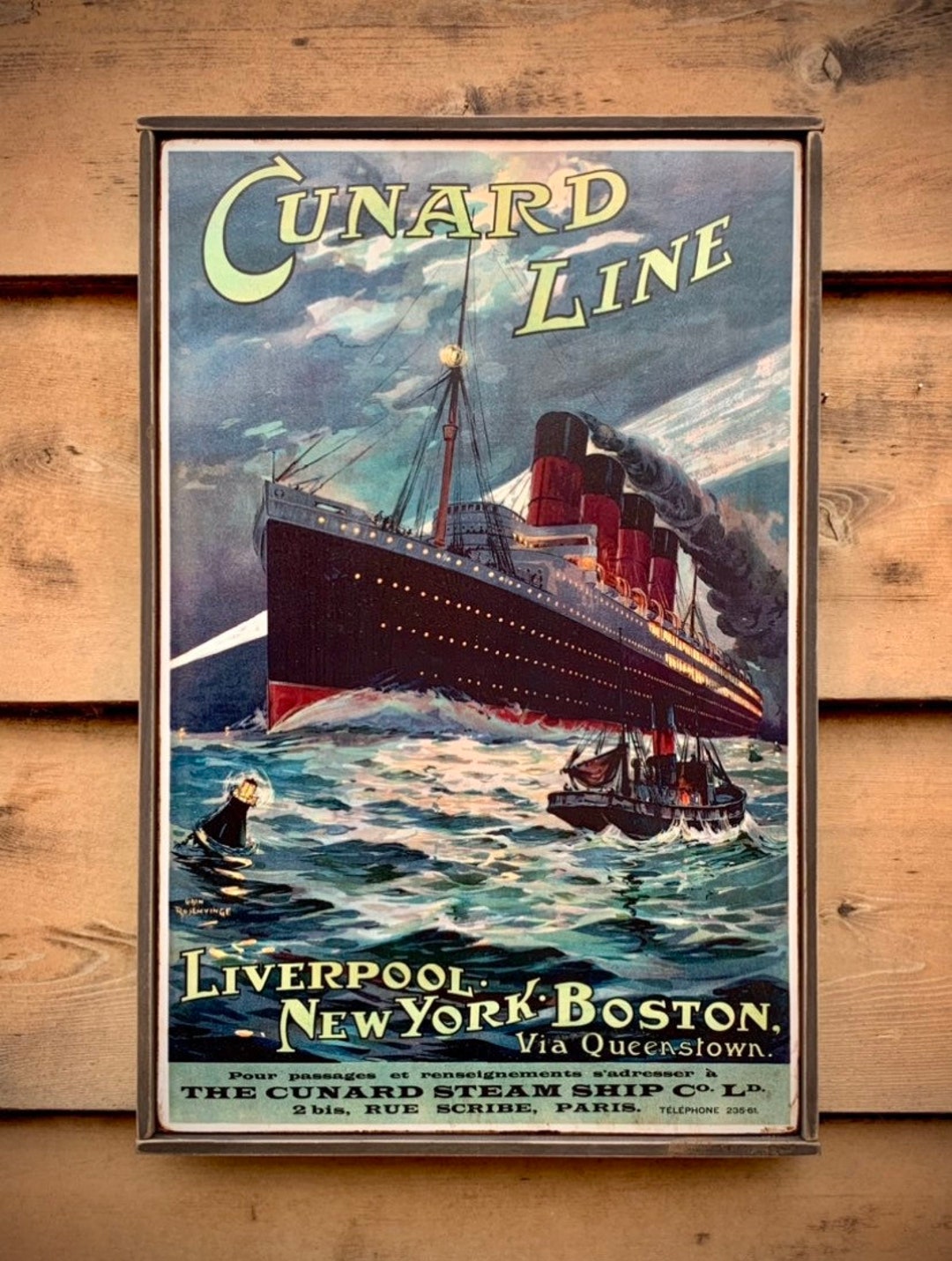 Vintage Wooden Sign 'cunard Line Liverpool-ny-boston' Reproduction ...