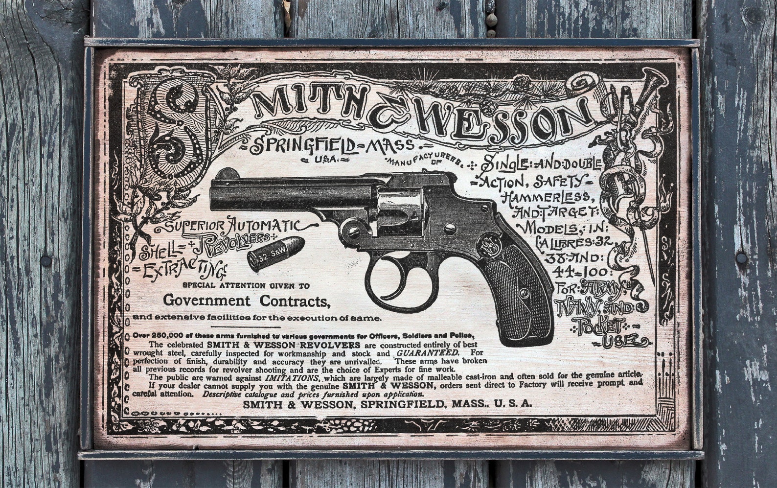 Vintage Wooden Reproduction Sign 'hammerless Revolver' - Etsy