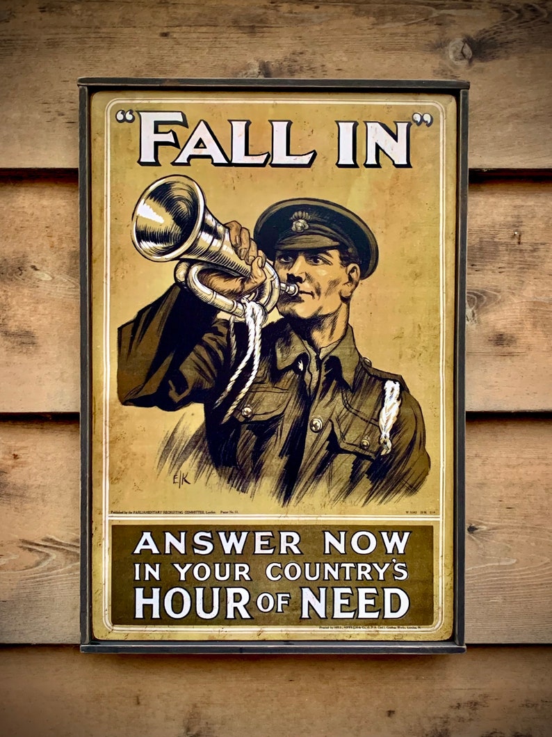 Distressed Wooden Sign 'fall In' WW1 British Recruitment Reproduction ...