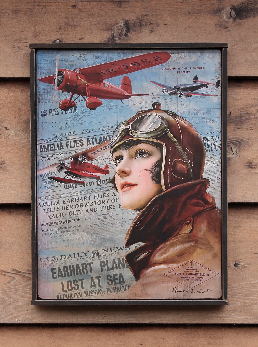 NEW Vintage Wooden Sign ' the Sky Pilot Amelia Earhart '. Commemorative ...