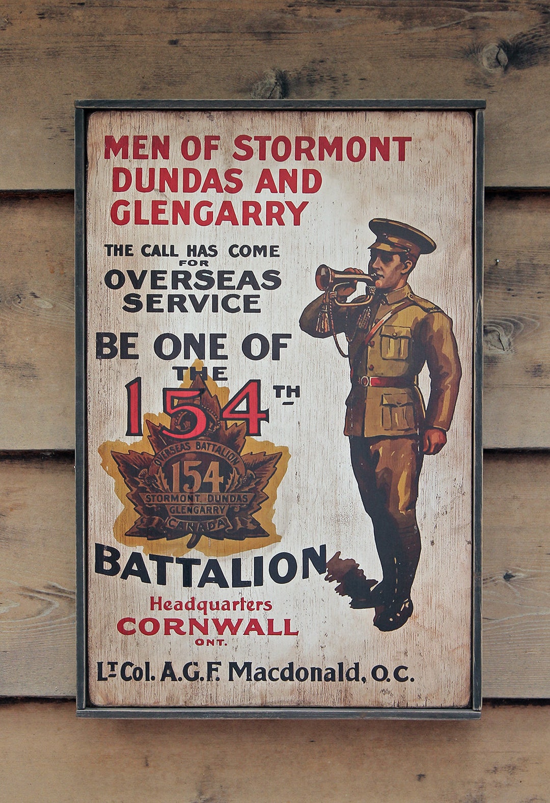Vintage Wooden Sign '154th Battalion Overseas'. reproduction - Etsy