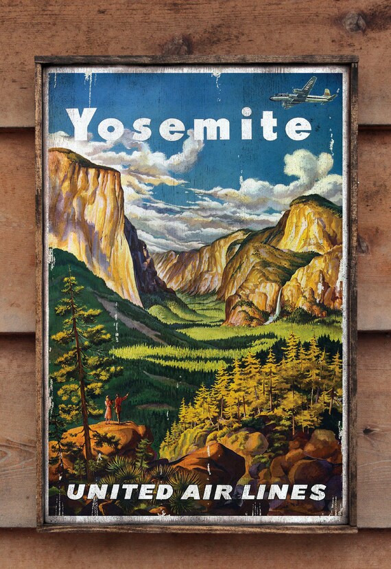 Vintage/wooden Sign/fly United Airlines/yosemite/reproduction | Etsy