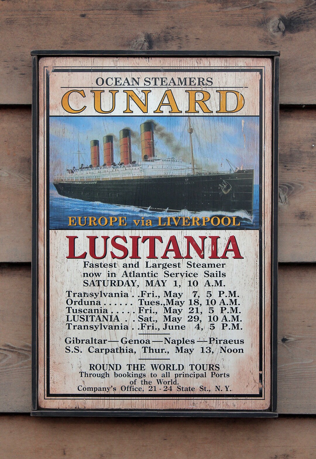 Distressed Wooden Sign 'cunard Lusitania' Original Design- U.S. Duty ...