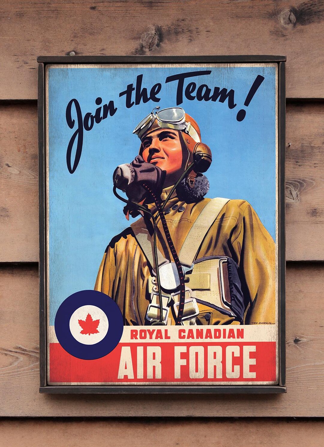 Distressed Wooden Sign ' Join the Team RCAF ' WW2 Recruitment Sign ...