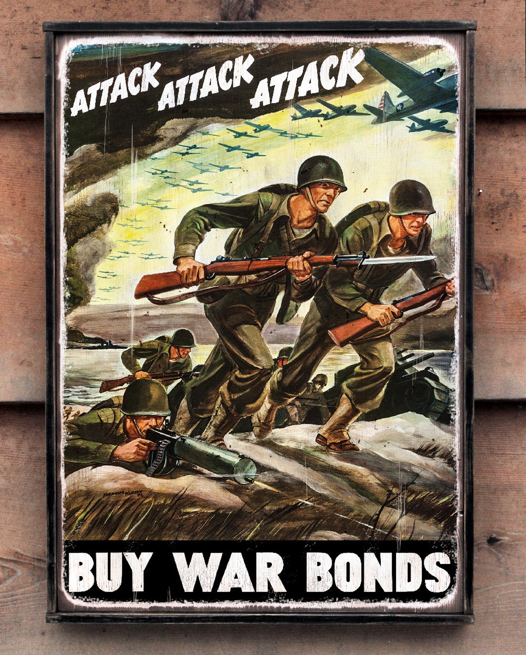 Distressed Wooden Sign 'attack! Attack! Attack!' WW2 Propaganda ...