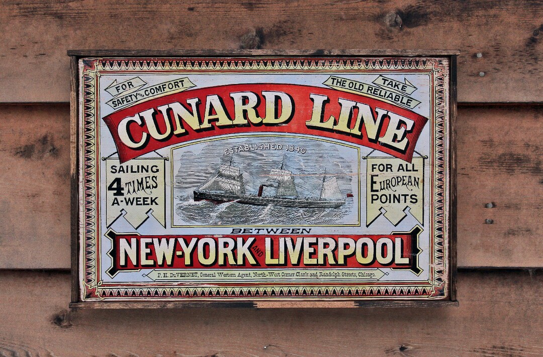 Vintage Wooden Sign 'cunard Line, 4 Times a Week' Reproduction Concept ...