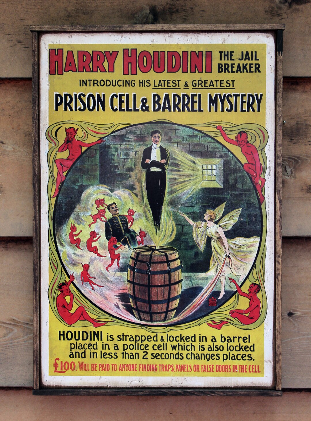 Distressed Wooden Sign 'handcuff Houdini the Jailbreaker' Reproduction ...