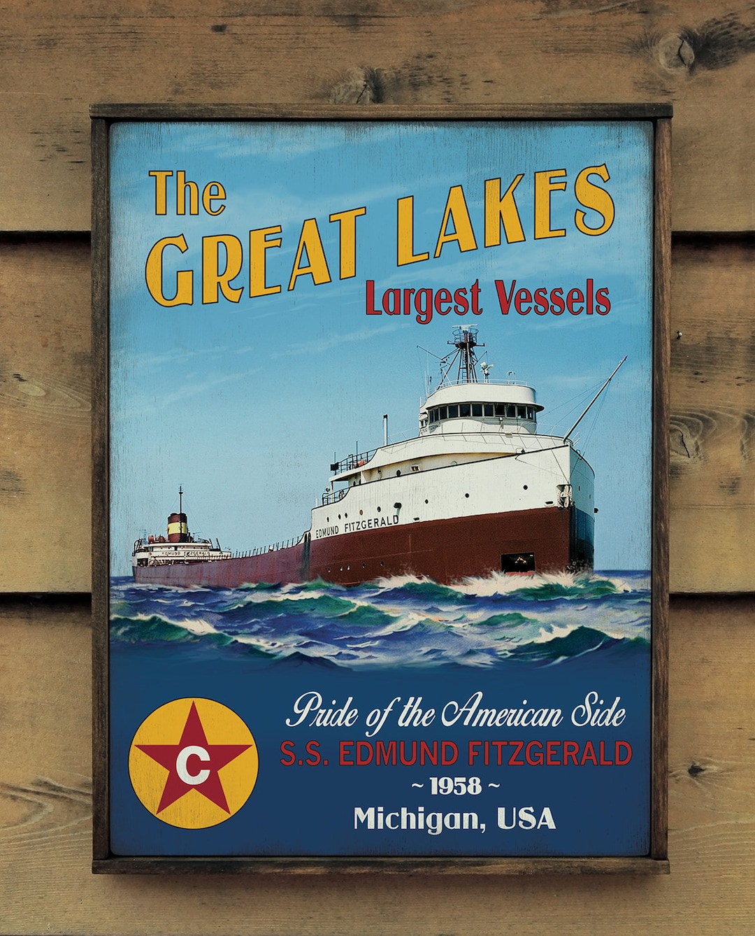 Handmade Wooden Sign - Mighty Fitz / Great Lakes - Largest Vessels ...