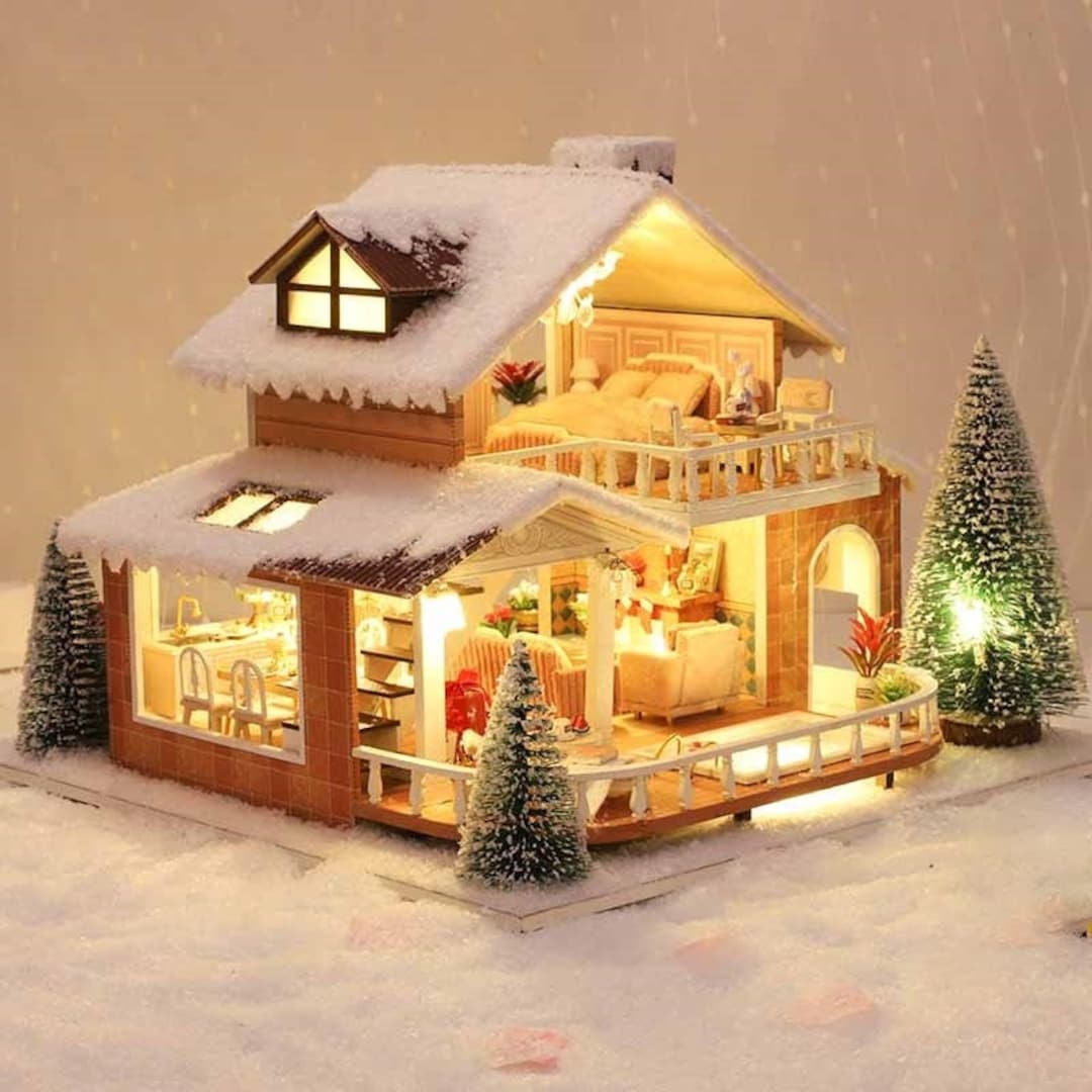 Miniature Snow Covered Cabin Christmas Winter Dollhouse With - Etsy UK