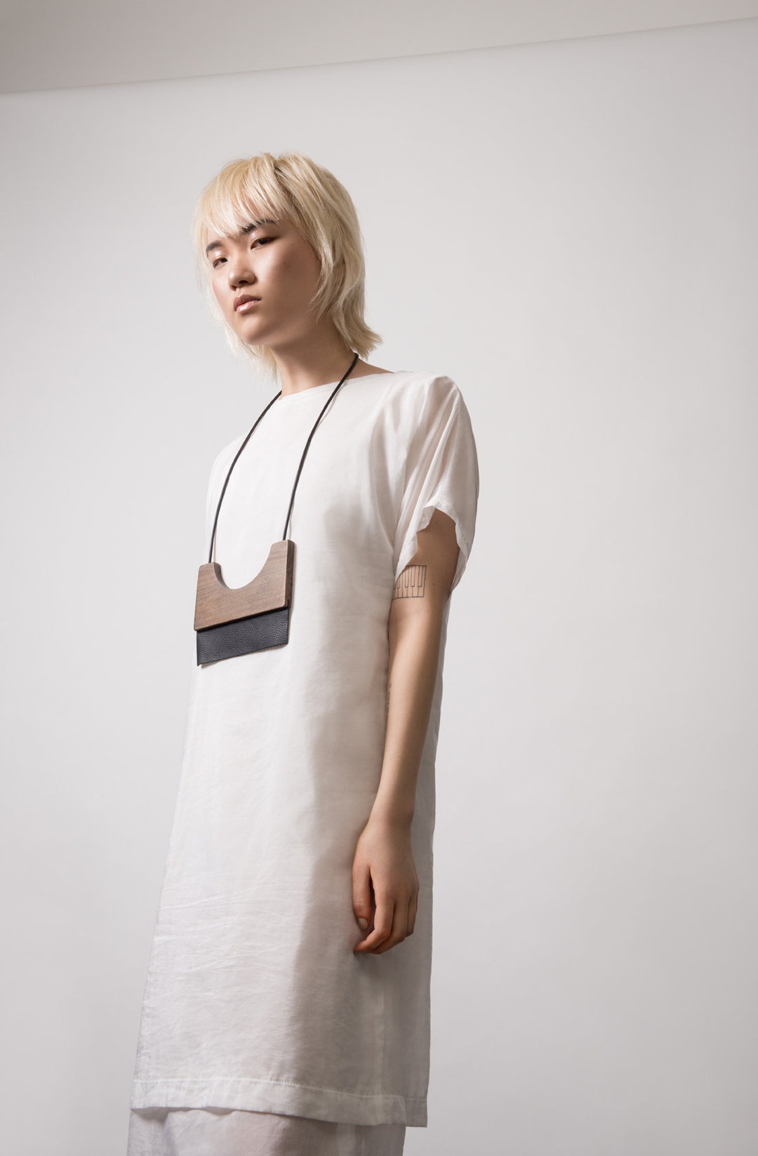 MOONSET Broad Statement Wood and Leather Necklace - Etsy