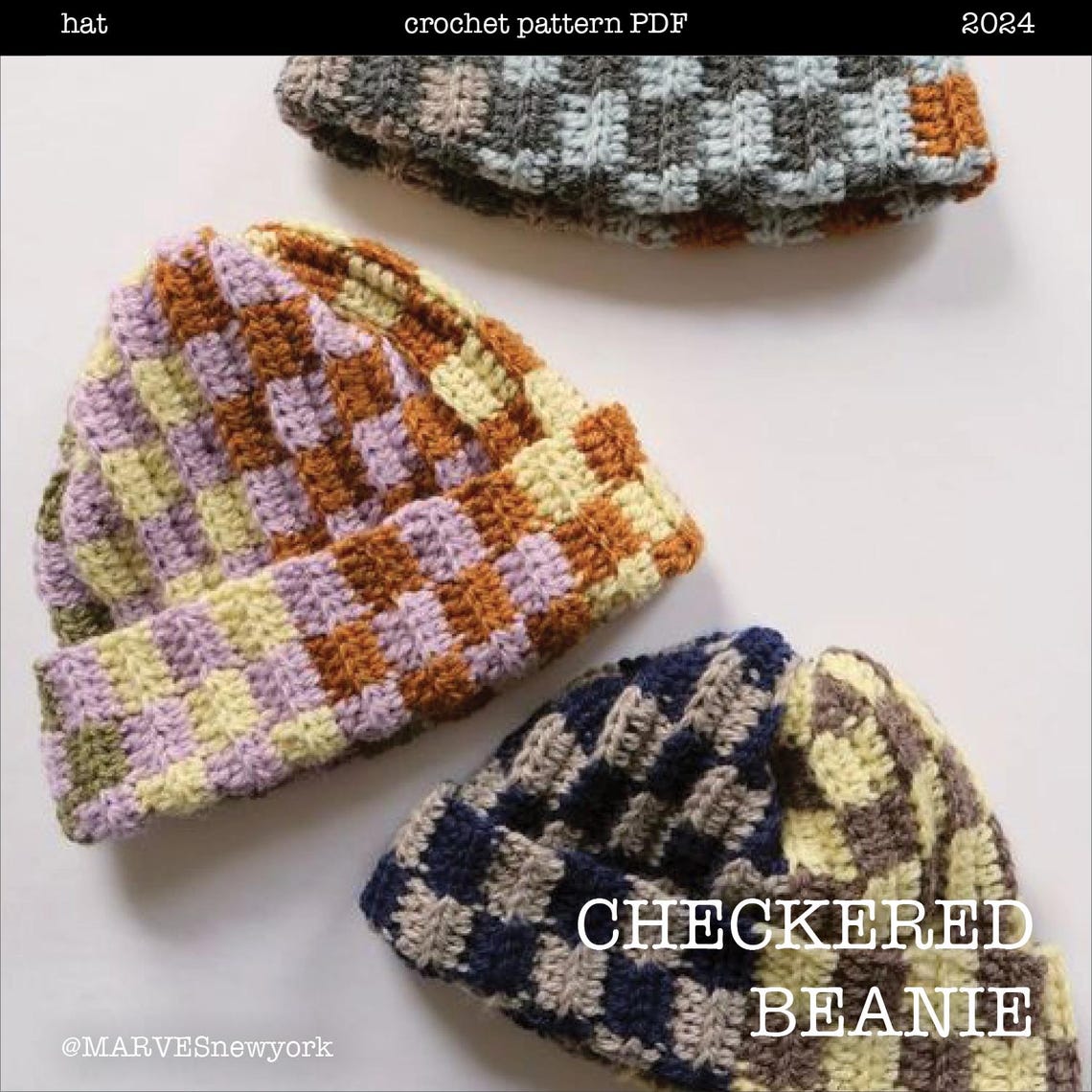 CROCHET PATTERN Checkered Beanie Crochet Pattern, Checkerboard Ribbed ...