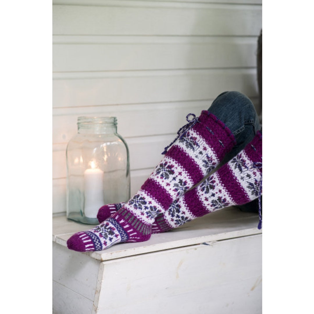 Fair Isle Knee Socks With Ties Knee High Hand Knitted Lady's / Girl's ...