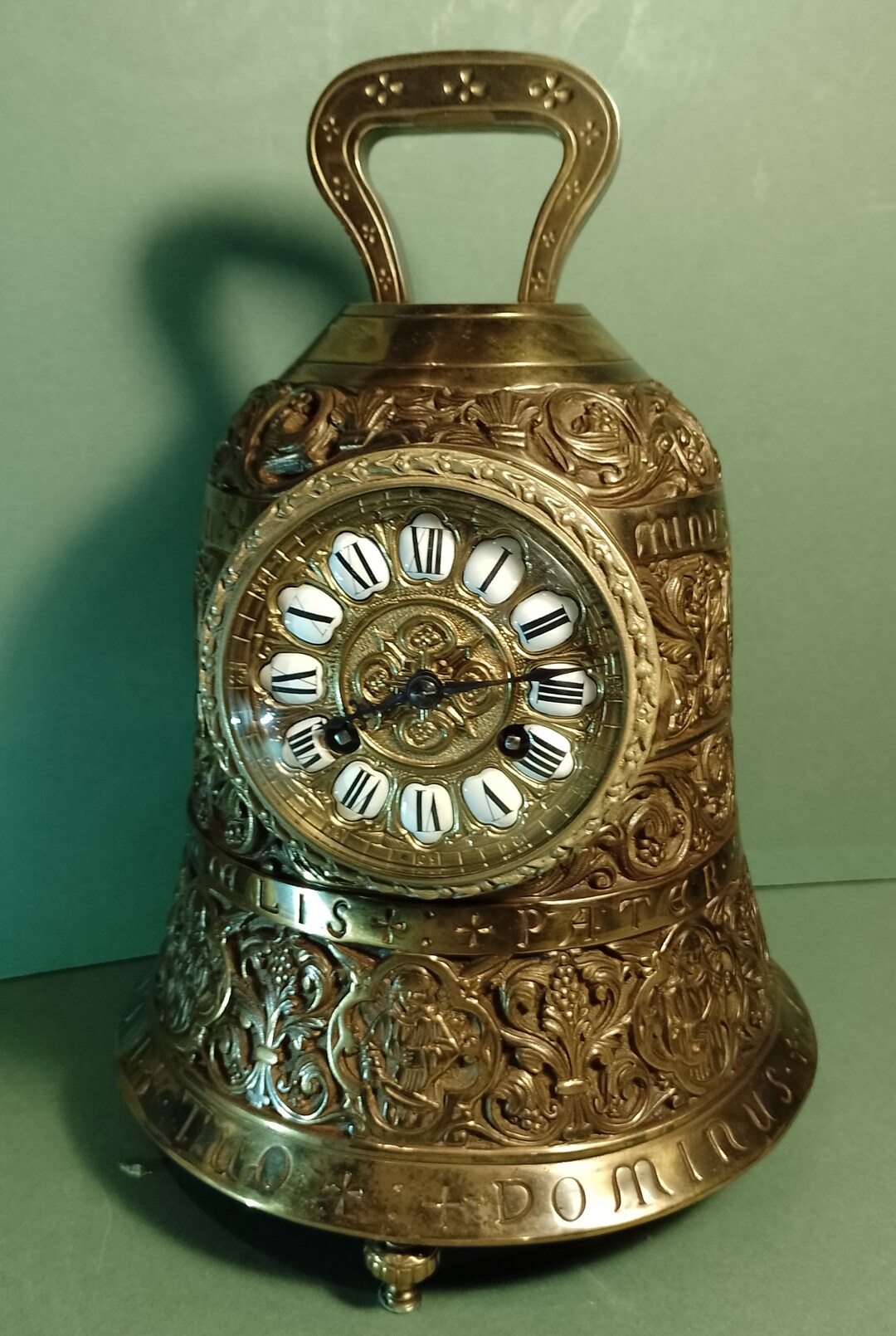 Antique 1800's Brass 8 Day French Chiming Bell Shaped Ecclesiastic ...