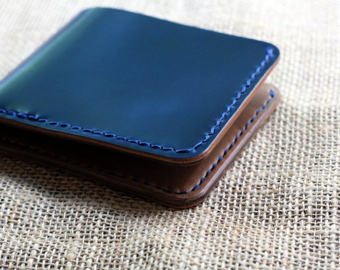 Horween Shell Cordovan Traditional Leather Bifold Wallet navy Blue - Etsy