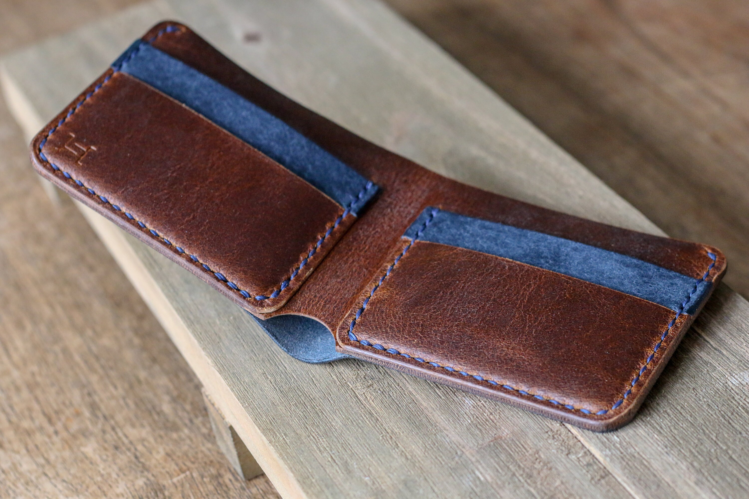 Traditional Leather Bifold Wallet - Badalassi Carlo Navy Pueblo and ...