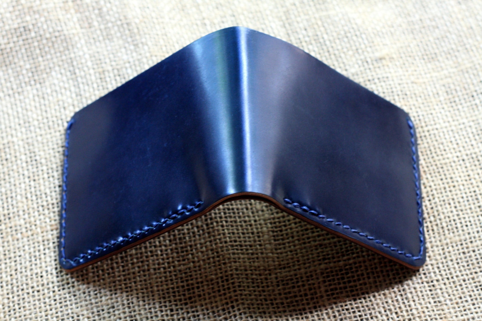 Horween Shell Cordovan Traditional Leather Bifold Wallet navy | Etsy