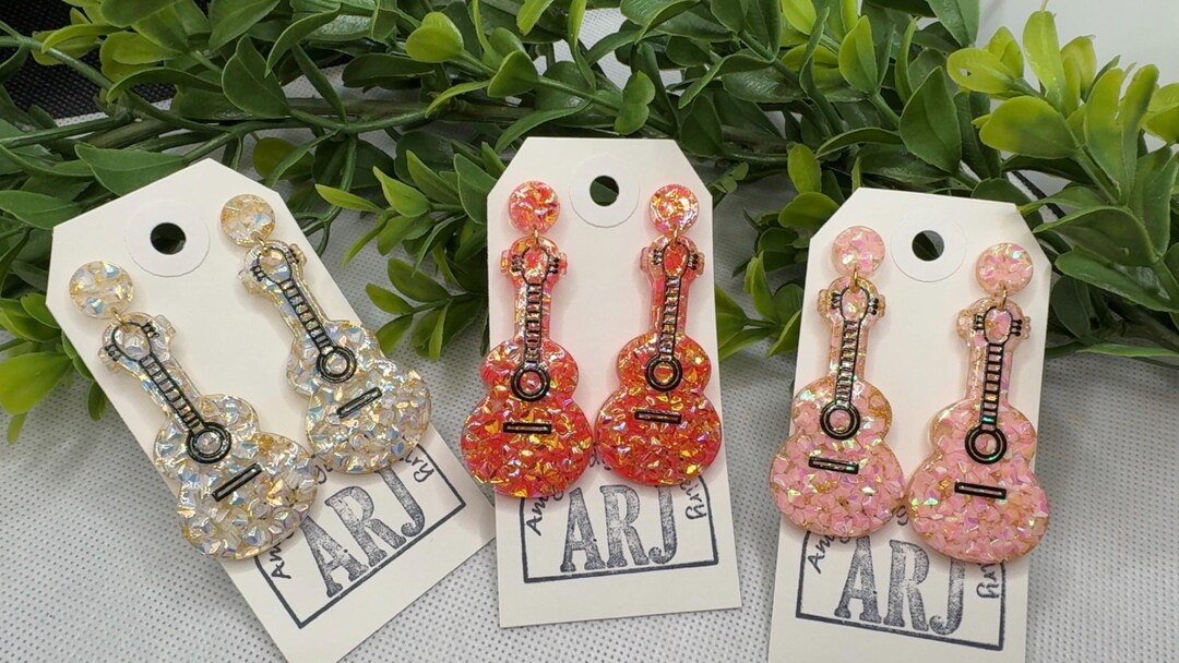 Guitar Earrings - Resin Earrings - Concert Earrings - Etsy