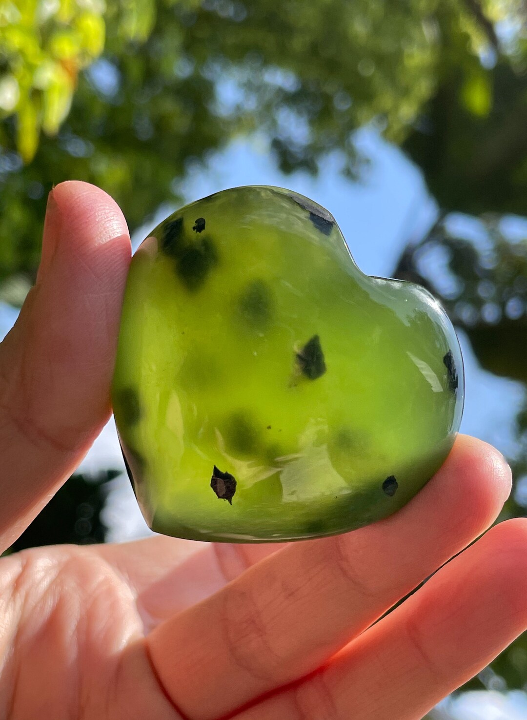 Serpentine Heart: Olive Green Crystal With Pyrite - Etsy